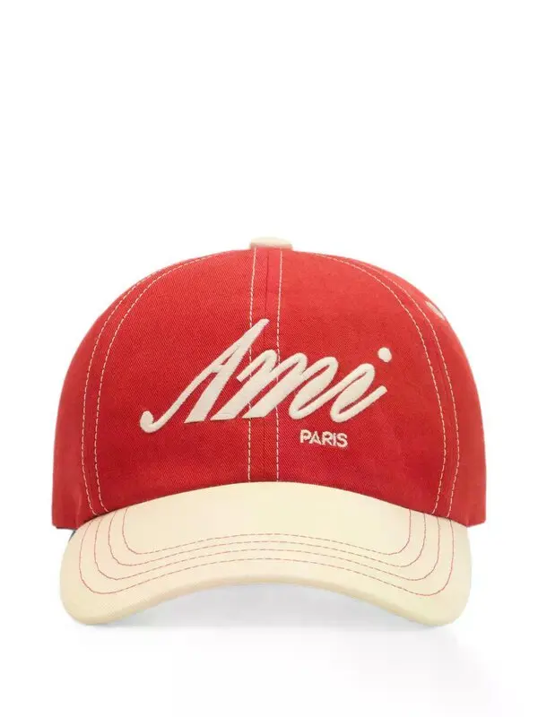 AMI Paris Cotton Cap With Embroidery - Red