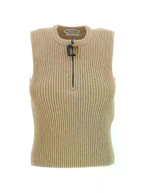 JW Anderson Ribbed Knit Quarter-zip Top - Neutrals