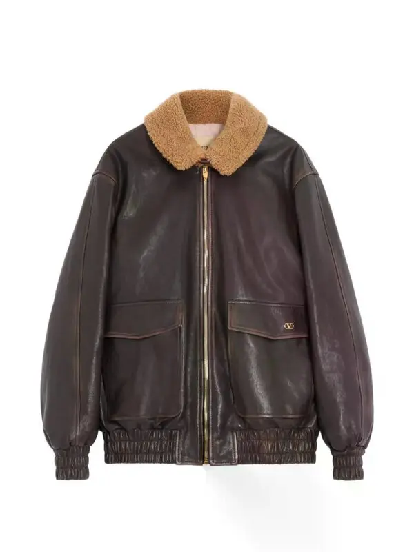 Valentino Garavani Aged-effect Leather Caban Jacket