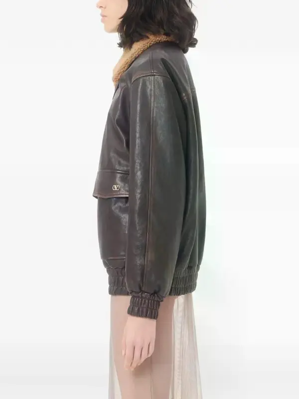 Valentino Garavani Aged-effect Leather Caban Jacket