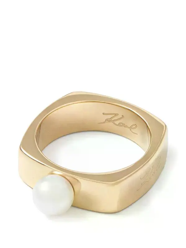 Karl Lagerfeld Faux Pearl Square Band Ring - Gold