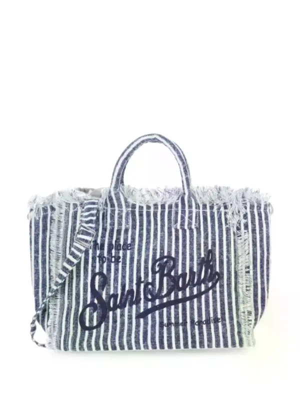 MC2 SAINT BARTH Striped Frayed-edge Tote Bag - Blue