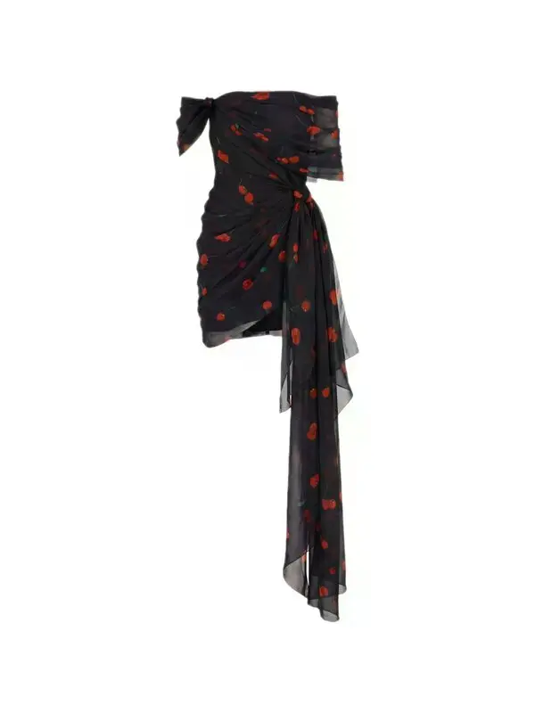 Monse Asymmetric Neck Cherry Print Chiffon Dress