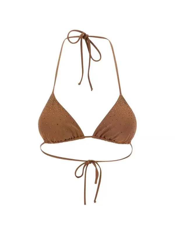 MC2 SAINT BARTH Annabelle Rhinestone Embellished Triangle Bikini Top - Brown