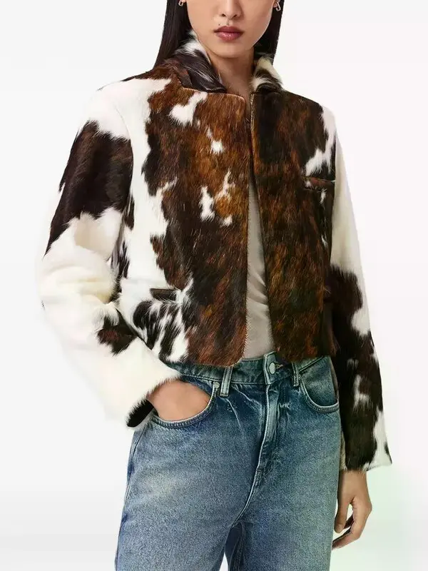 ALLSAINTS Upton Dapple Cow-print Cropped Jacket - Brown