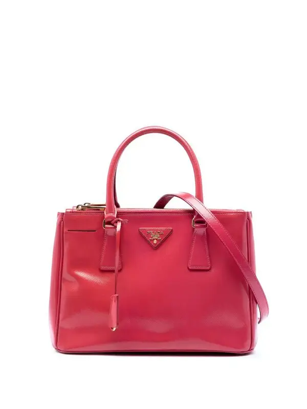 Prada Saffiano Vernice Galleria Double Zip Satchel - Pink
