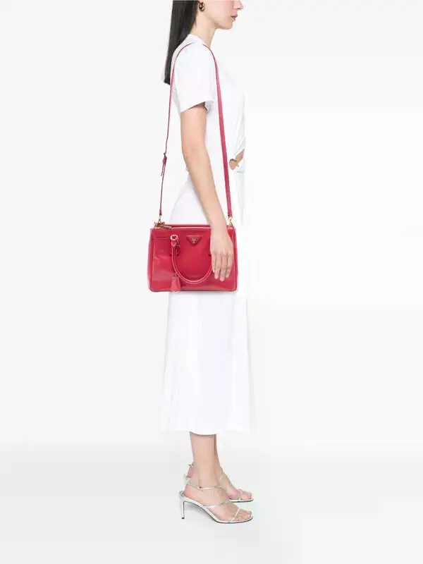 Prada Saffiano Vernice Galleria Double Zip Satchel - Pink