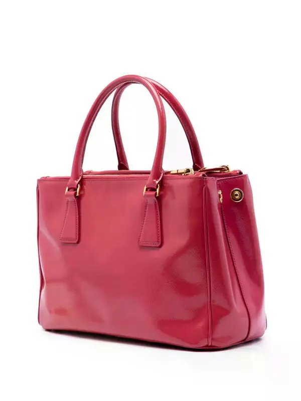 Prada Saffiano Vernice Galleria Double Zip Satchel - Pink