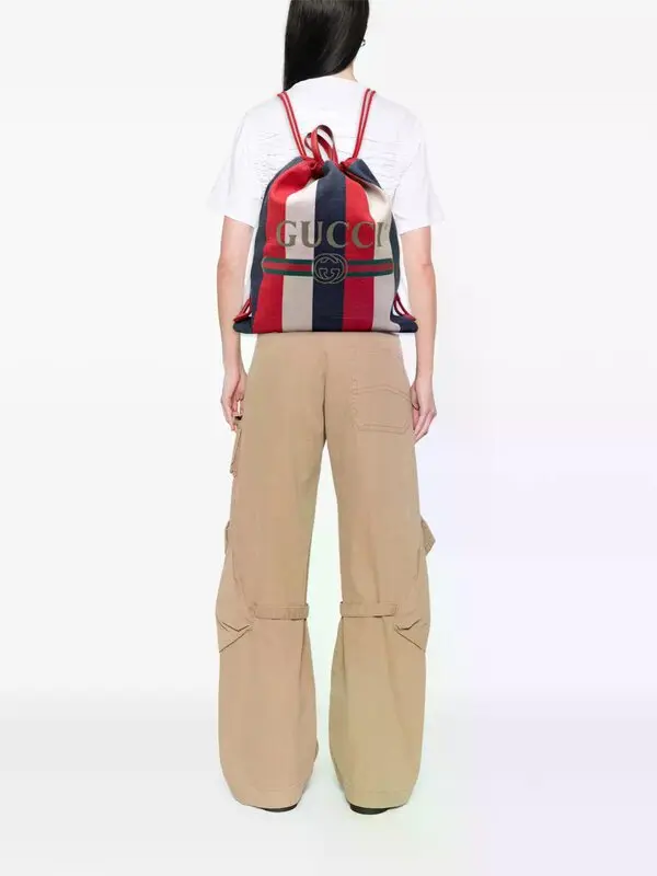 Gucci Canvas Sylvie Baiadera Web Drawstring Backpack