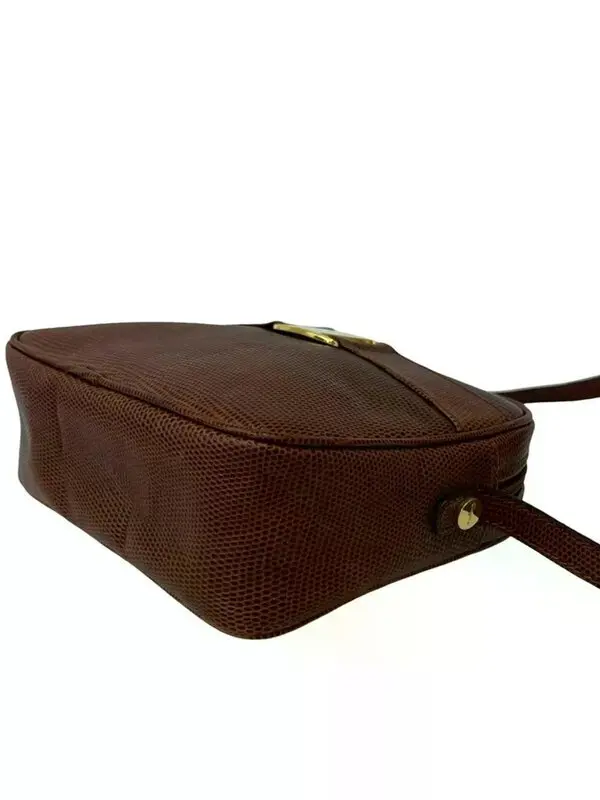 FERRAGAMO Lizard Embossed Leather Vara Crossbody Bag - Brown