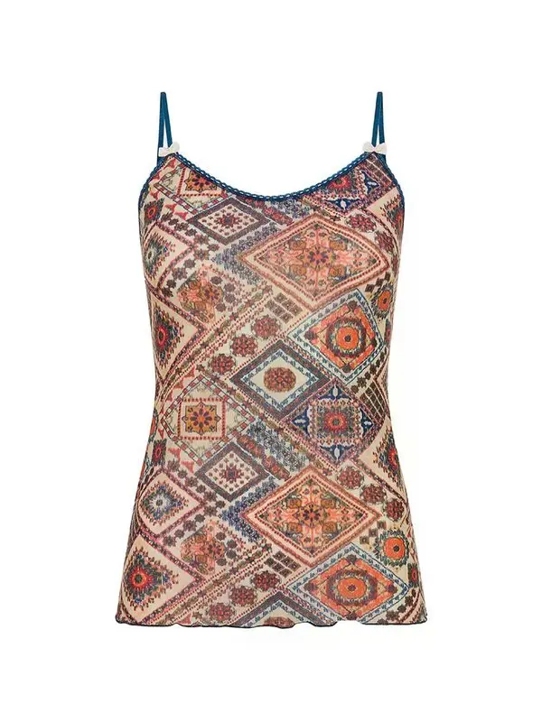 Momoni Airelle Geometric Print Top - Neutrals