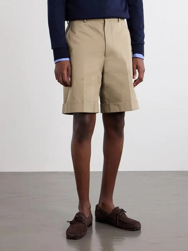 Valentino Garavani Straight-leg Cotton Gabardine Shorts - Neutrals