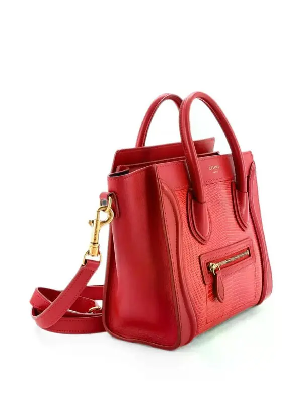 Celine Luggage Nano Tote Bag In Lizard And Leather - Red