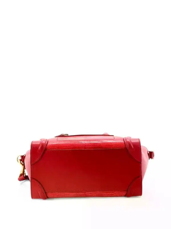 Celine Luggage Nano Tote Bag In Lizard And Leather - Red