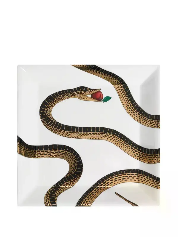 FORNASETTI Snake-print Square Tray - White