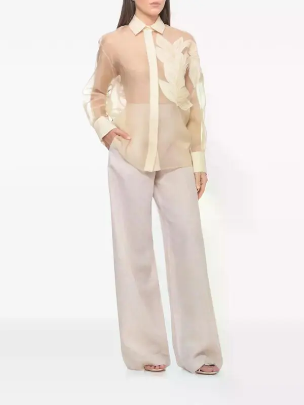 Antonelli Firenze Sheer Silk Shirt With Leaf Appliqu - Neutrals