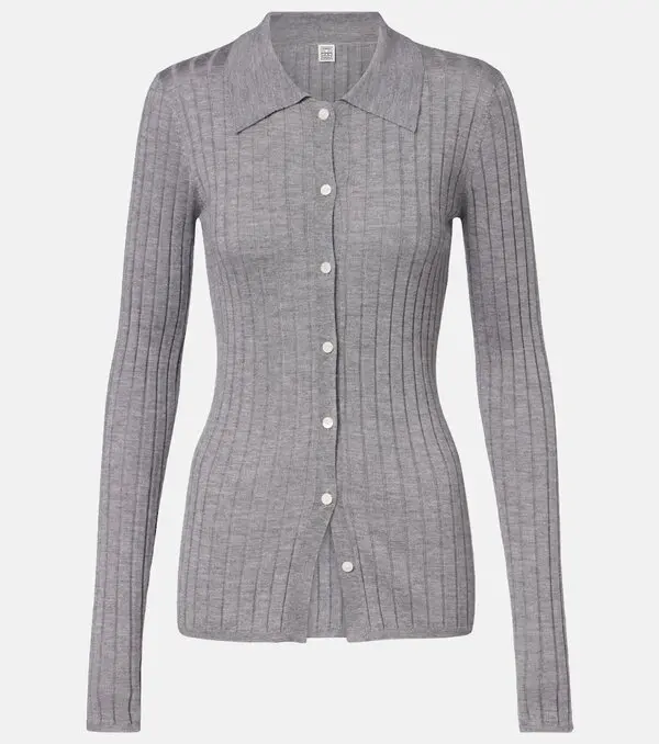 TOTEME Ribbed-knit Cashmere And Silk Cardigan - Grey