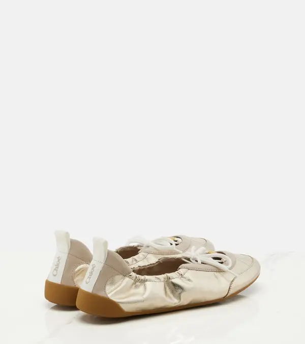Chloé Kick Metallic Leather Flats - Gold