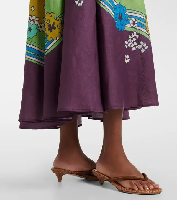 ALEMAIS Nanci Printed Linen Midi Dress - Multicoloured