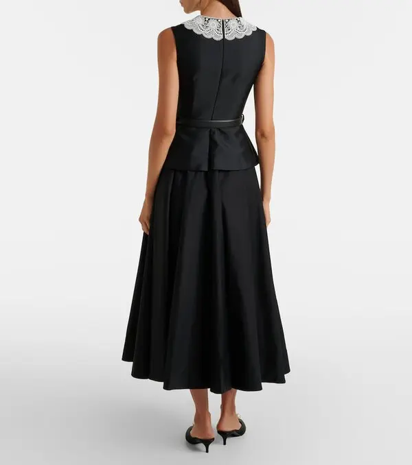 SELF-PORTRAIT Belted Peplum Taffeta Midi Dress