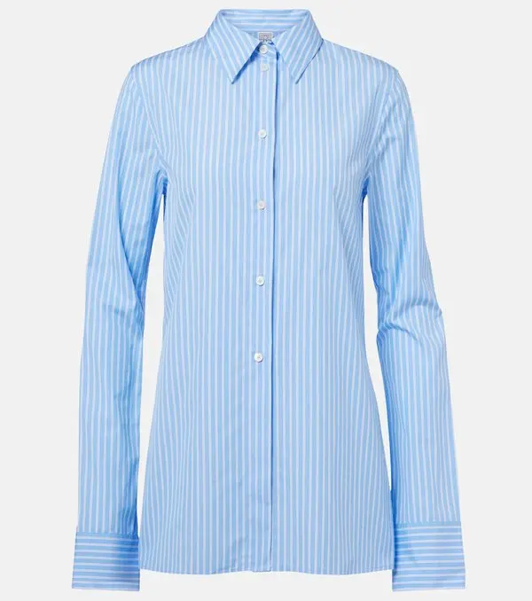 TOTEME Striped Cotton Poplin Shirt - Blue