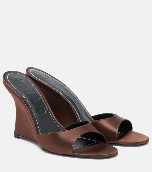 Staud Brigitte Satin Wedge Mules - Brown