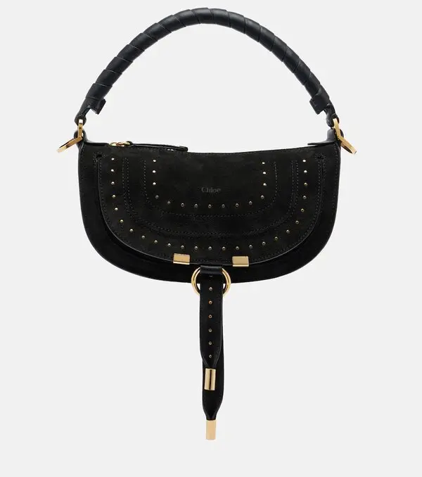 Chloé Small Studded Suede Shoulder Bag - Black