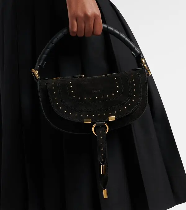 Chloé Small Studded Suede Shoulder Bag - Black