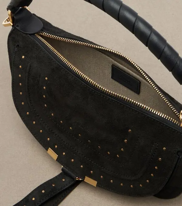 Chloé Small Studded Suede Shoulder Bag - Black
