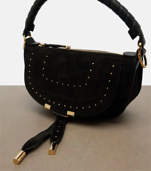 Chloé Small Studded Suede Shoulder Bag - Black