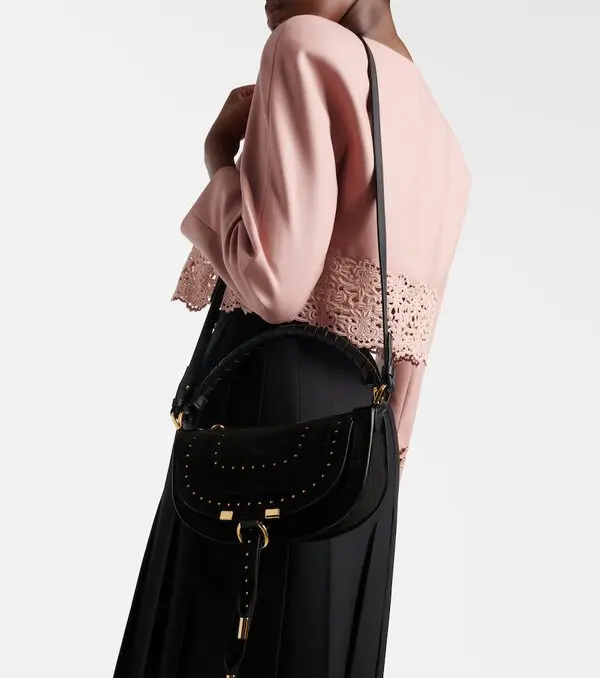 Chloé Small Studded Suede Shoulder Bag - Black