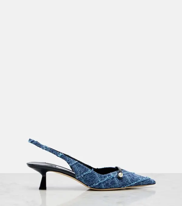 JIMMY CHOO Amita Denim Slingback Pumps - Blue