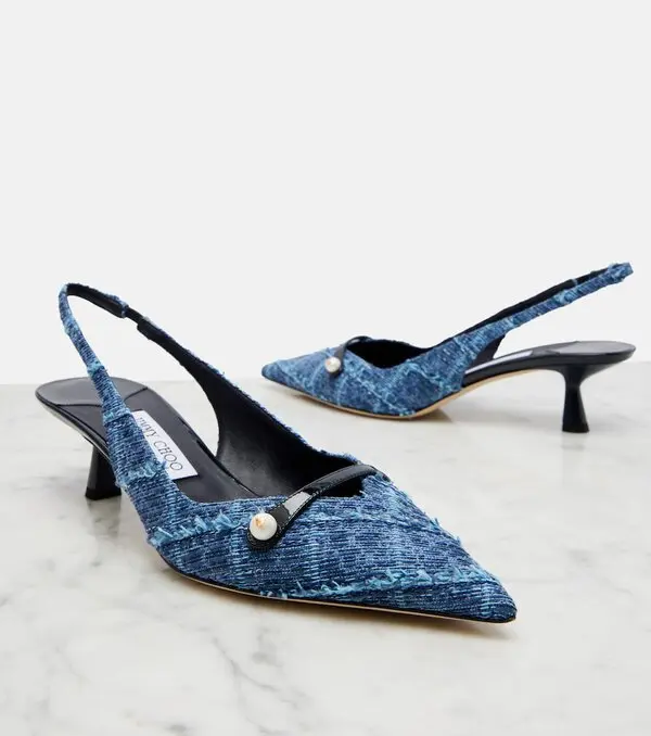 JIMMY CHOO Amita Denim Slingback Pumps - Blue