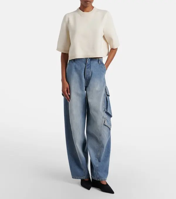 Alaïa Cropped Cashmere And Wool-blend Sweater - White