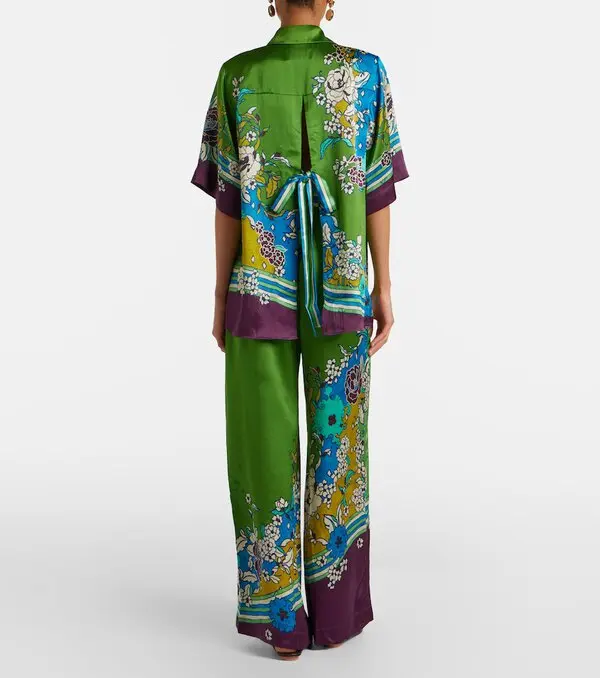 ALEMAIS Alémais Nanci Printed Silk Satin Wide-leg Pants