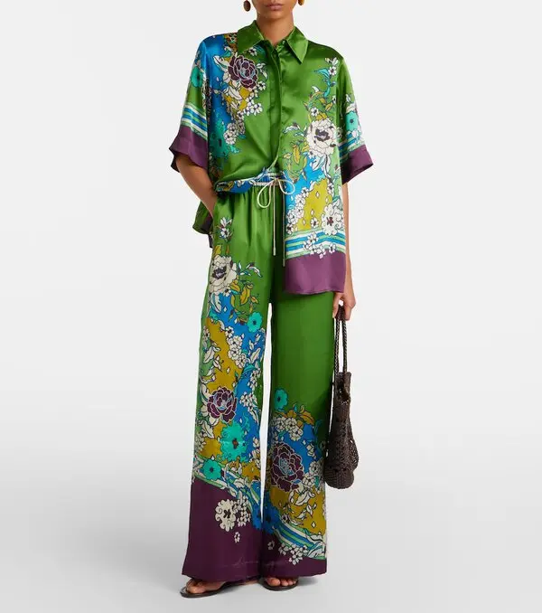 ALEMAIS Nanci Printed Silk Satin Wide-leg Pants - Multicoloured