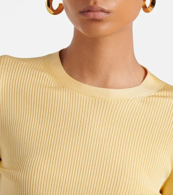 Alaïa Ribbed-knit Silk-blend Crewneck Top - Yellow