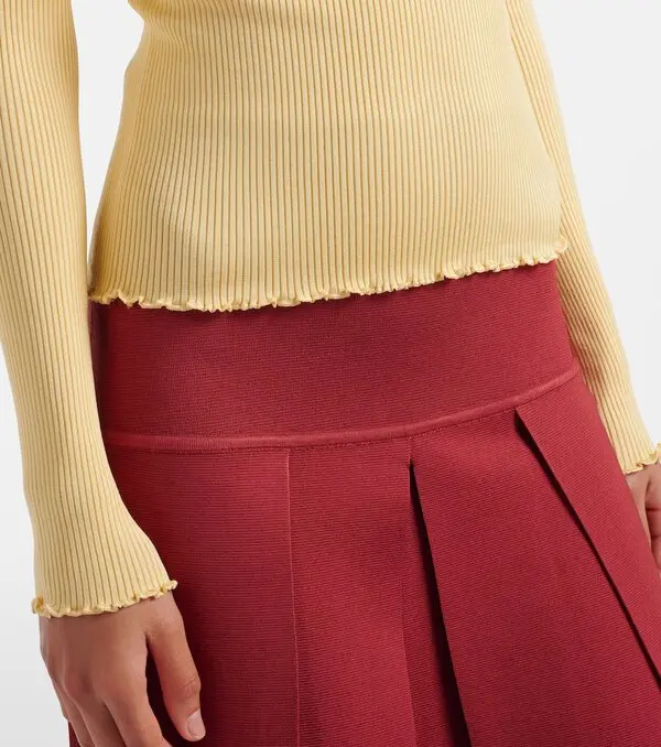 Alaïa Ribbed-knit Silk-blend Crewneck Top - Yellow