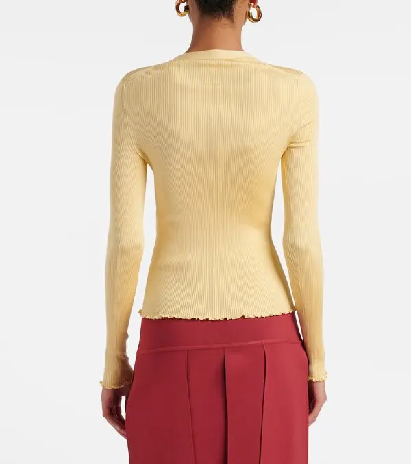 Alaïa Ribbed-knit Silk-blend Crewneck Top - Yellow