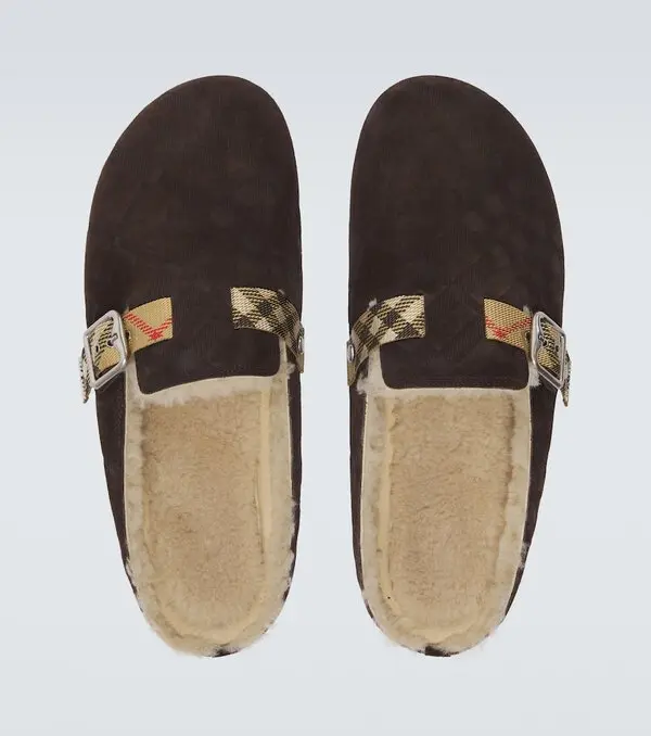 Burberry Shearling-lined Suede Clogs - Brown