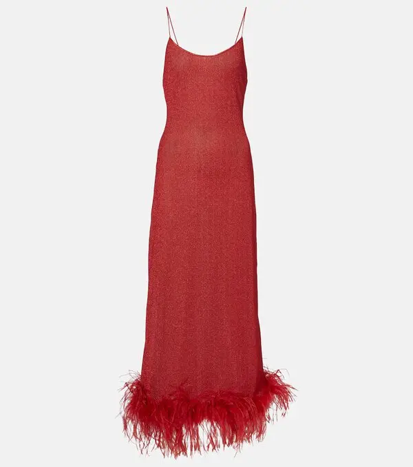 Oseree Lumière Plumage Maxi Dress - Red