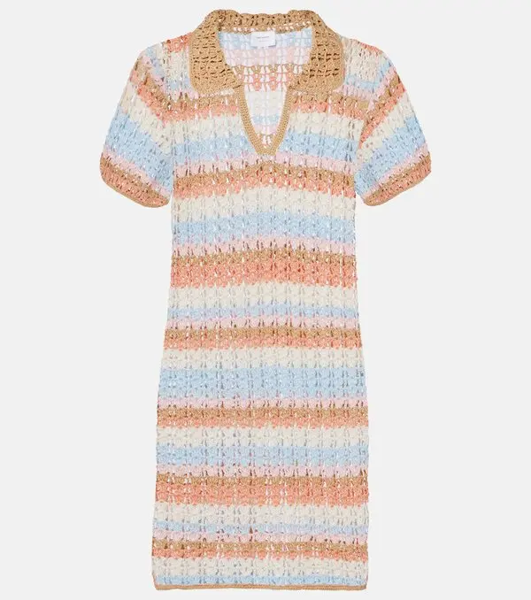Anna Kosturova Crochet Striped Cotton Polo Dress - Multicoloured