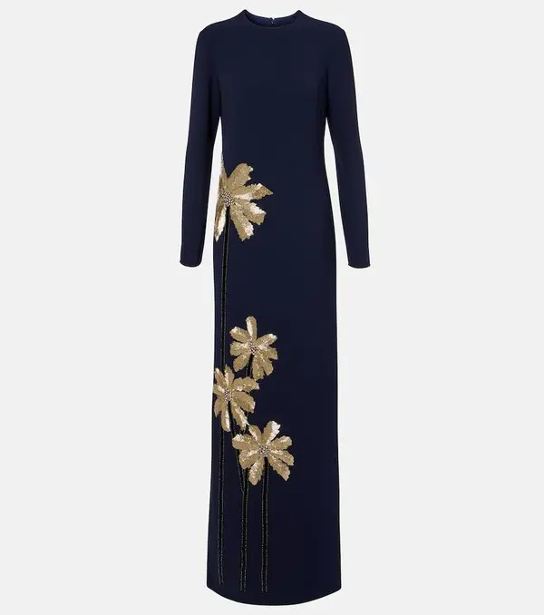 Costarellos Nevina Crystal-embellished Crêpe Gown - Blue