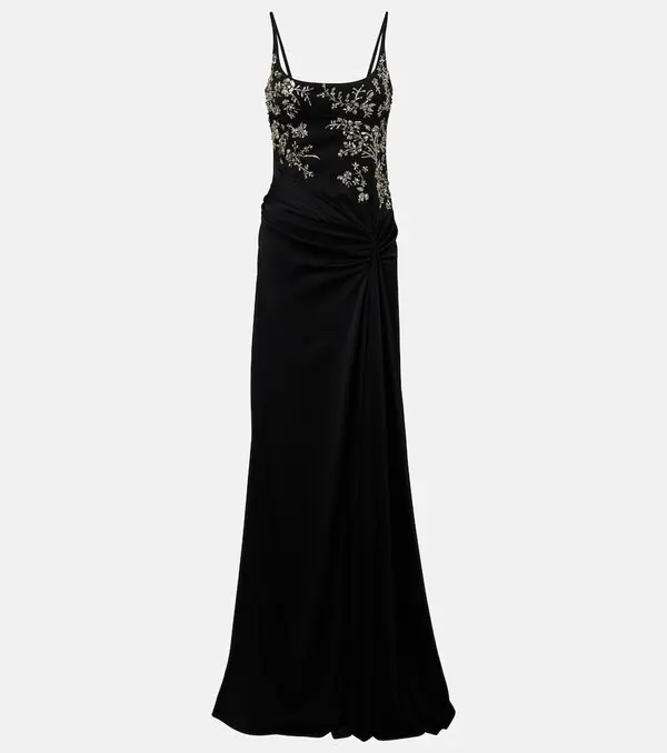 Alexander McQueen Draped Embellished Gown - Black