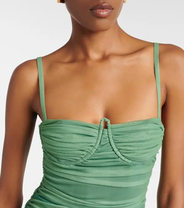 SIR. Draped Printed Mesh Maxi Dress