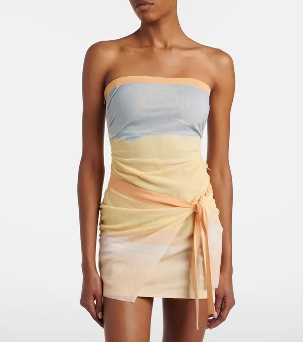 SIR. Printed Halterneck Mesh Minidress - Yellow