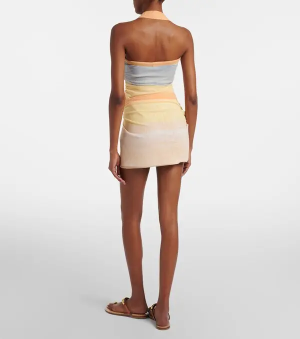 SIR. Printed Halterneck Mesh Minidress - Yellow