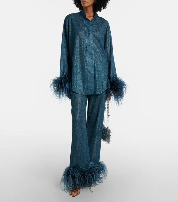 Oseree Lumière Plumage Wide-leg Pants - Blue