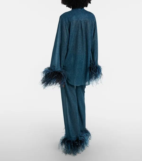 Oseree Lumière Plumage Wide-leg Pants - Blue
