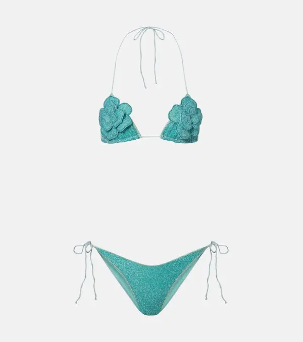 Oseree Lumière Floral-appliqué Bikini - Blue